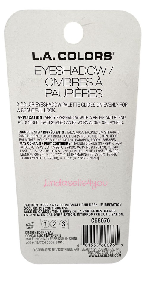 LA Colors 3 Color Eyeshadow Trio C68676 ~MOONFLOWER~ Smokey Shimmer New ...