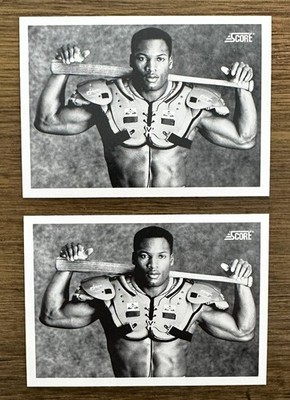 Bo Jackson 2 Baseball Cards 1990 Score "BO" #697 w/ football pads black ...