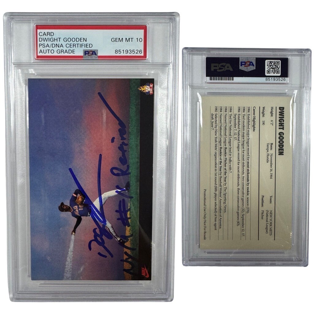 1985 Dwight Doc Gooden Autographed Nike Promo Card 16 Retired PSA GEM ...