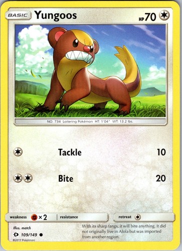 Pokemon TCG Yungoos Sun & Moon Base Set 109/149 Regular Common Card NM ...