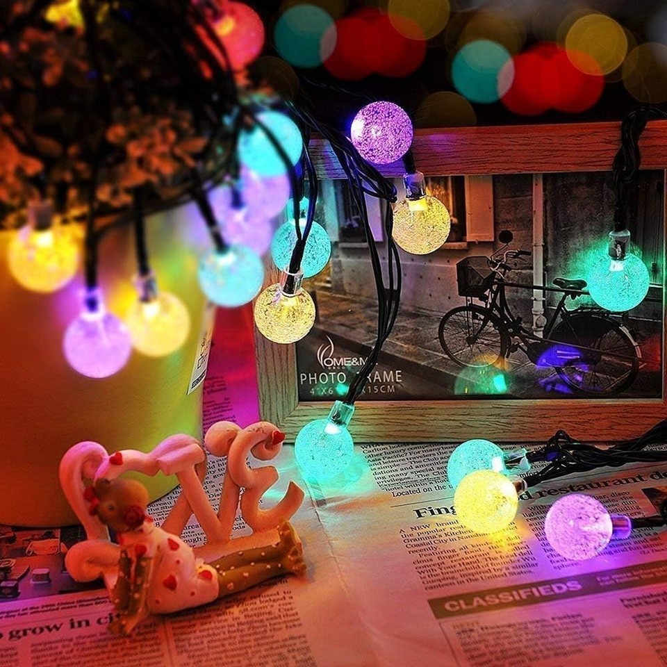 50 LED Solar Powered Retro Bulb String Lights Outdoor Fairy Garden ...