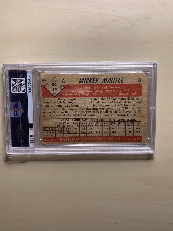 1953 Bowman Color Baseball Card MICKEY MANTLE New York Yankees #59 PSA ...