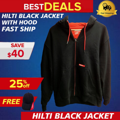 HILTI BLACK JACKET WITH HOOD, NEW, SIZE XL, FREE HAT, T-SHIRT, FAST ...