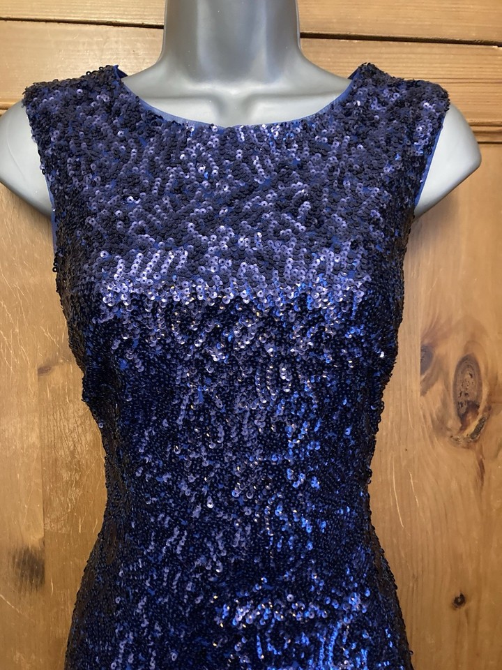 Blue Sequin Sparkle Party Winter Dress M 14 Festive Glam Christmas ...