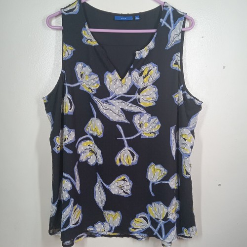 Apt. 9 Size XL Layered Blouse Sleeveless Chiffon Black Floral V- Neck ...