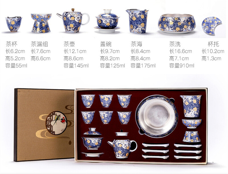 Luxury Vintage 999 Pure Silver Tea Set Tea Pot Gaiwan Tea Cups Filter ...