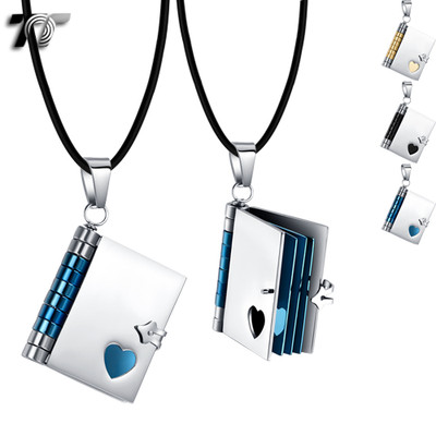 TT Silver/Blue S.Steel Notebook Pendant Necklace Set for Couple ...