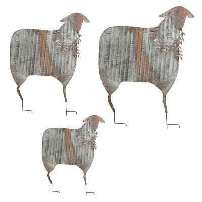 Rustic Corrugated Metal Sheep Yard Art Set 3 Lawn Garden Decoration ...