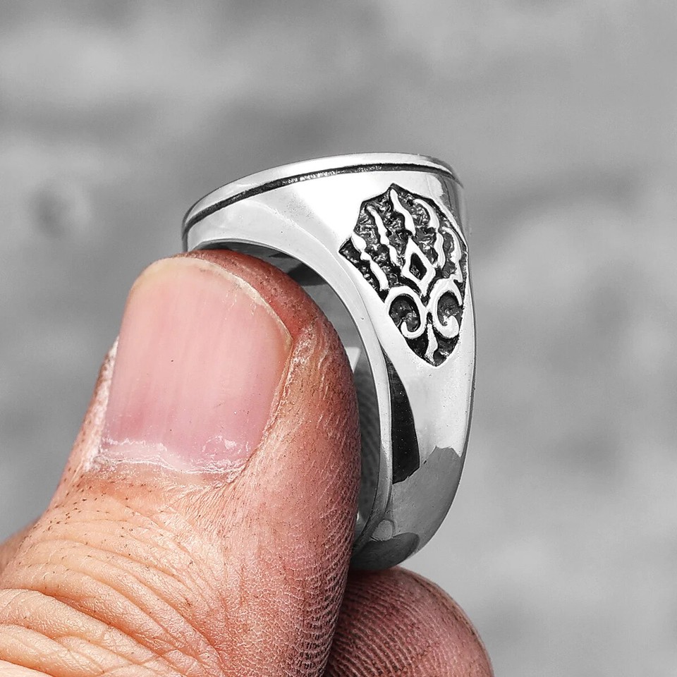 Viking Wolf Head Signet Ring Stainless Steel Men's Celtic Knot Wolf ...