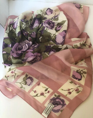 Adrienne Vitradini Scarf Silk Multicolor Floral Square Hand Rolled Sown ...