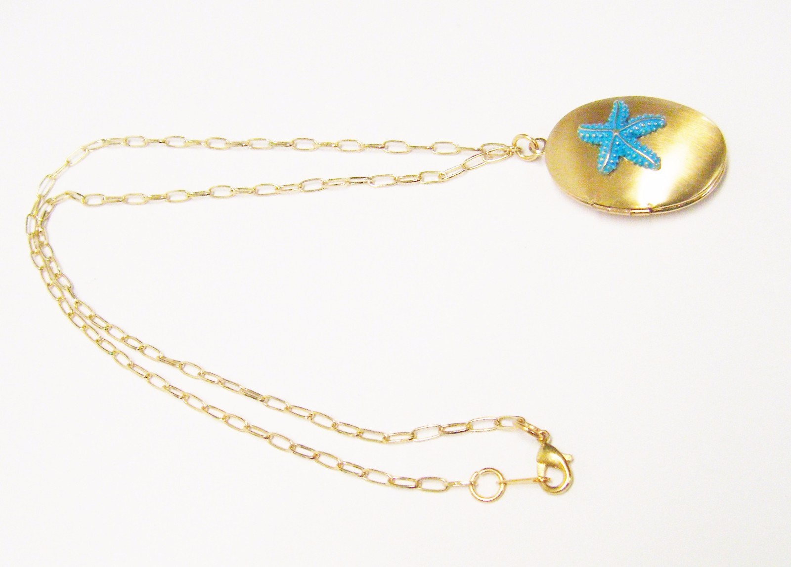 Gold Plated Oval Locket w/Blue Star Fish Pendant Necklace | eBay