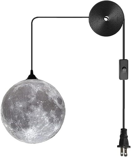 Moon Pendant Lamp Plug in Adjustable Cord, 3D Printing Hanging Ceiling ...