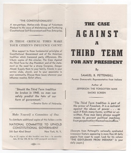 1940 Political Brochure " The Case against a 3rd Term for any President ...