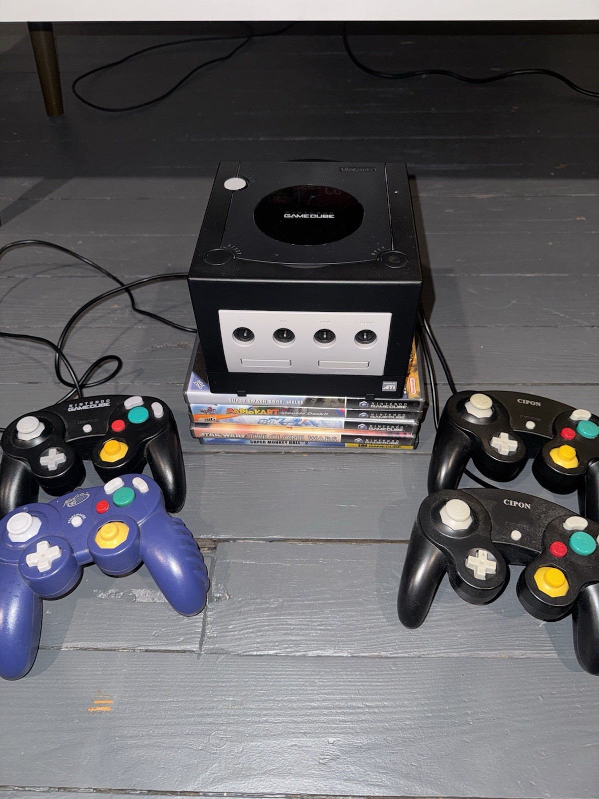 Nintendo GameCube Black Console DOL-001 2 Controllers & Cords Bundle ...