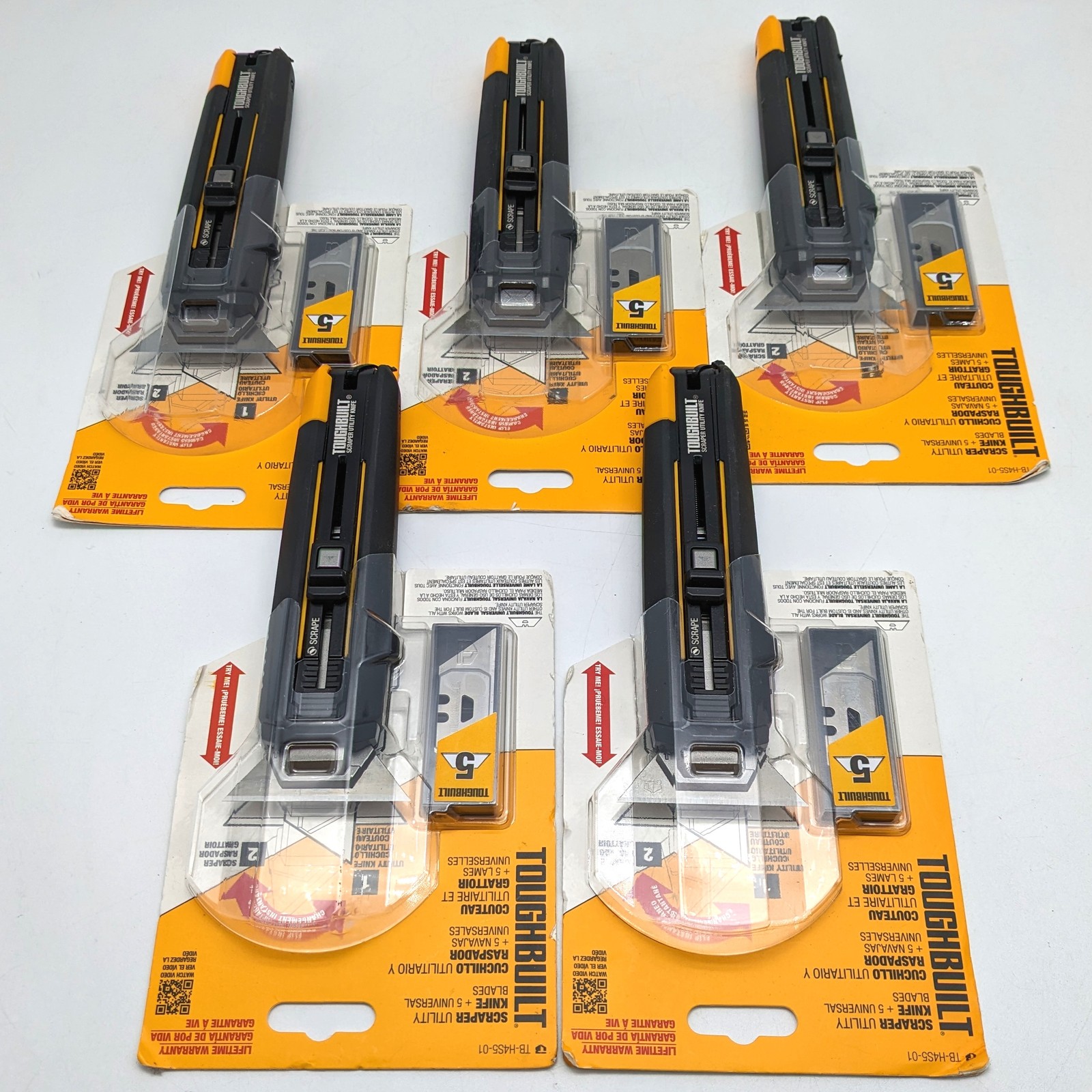 TOUGHBUILT Scraper Utility Knife + 5 Universal Blades 5 Pack