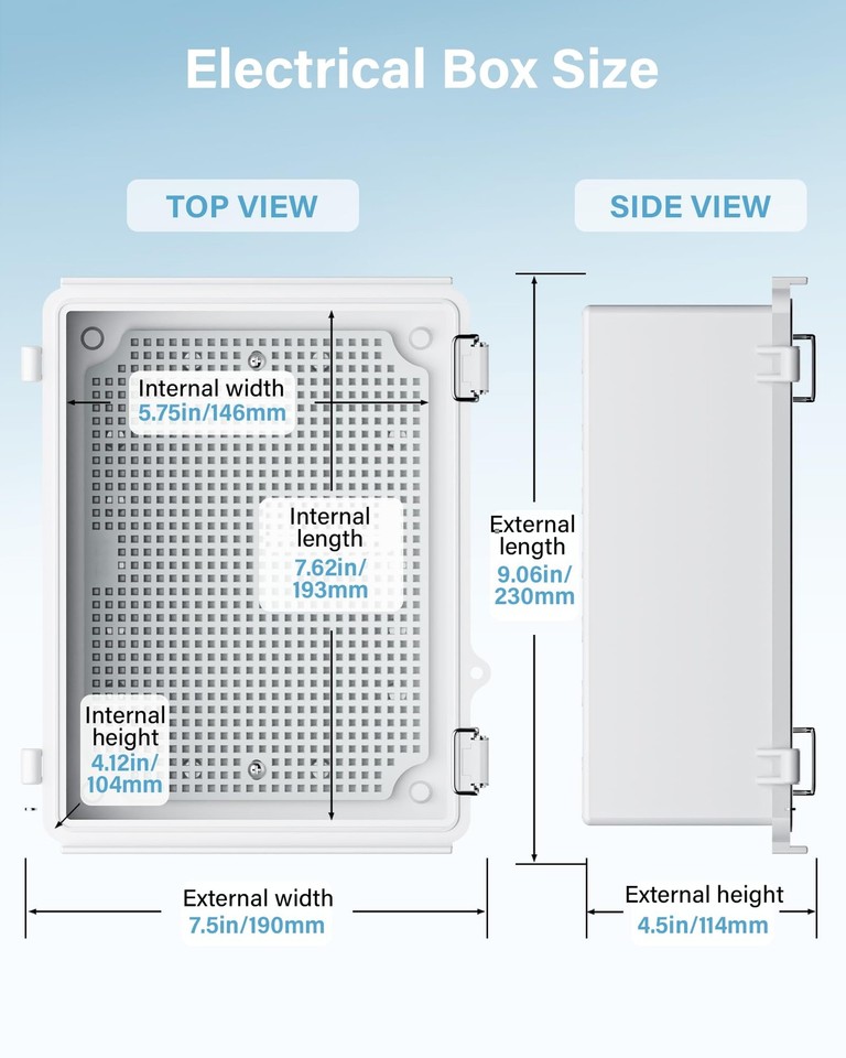 Waterproof Junction Box ABS Plastic, Outdoor Electrical Box IP67 Hinged ...