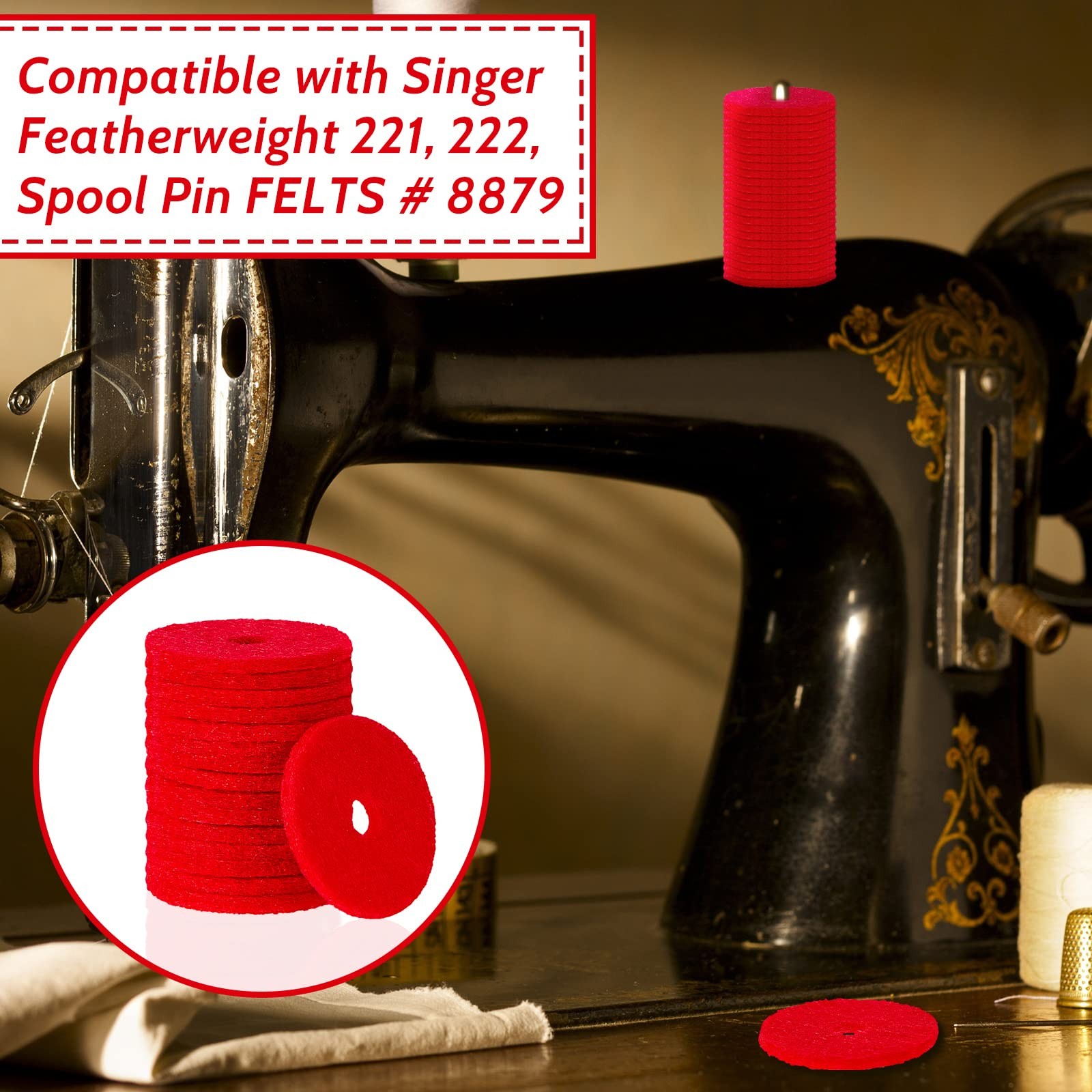 100 Pieces Sewing Machine Spool Pin Felt Pad Red Spool Pin Felts Thread ...