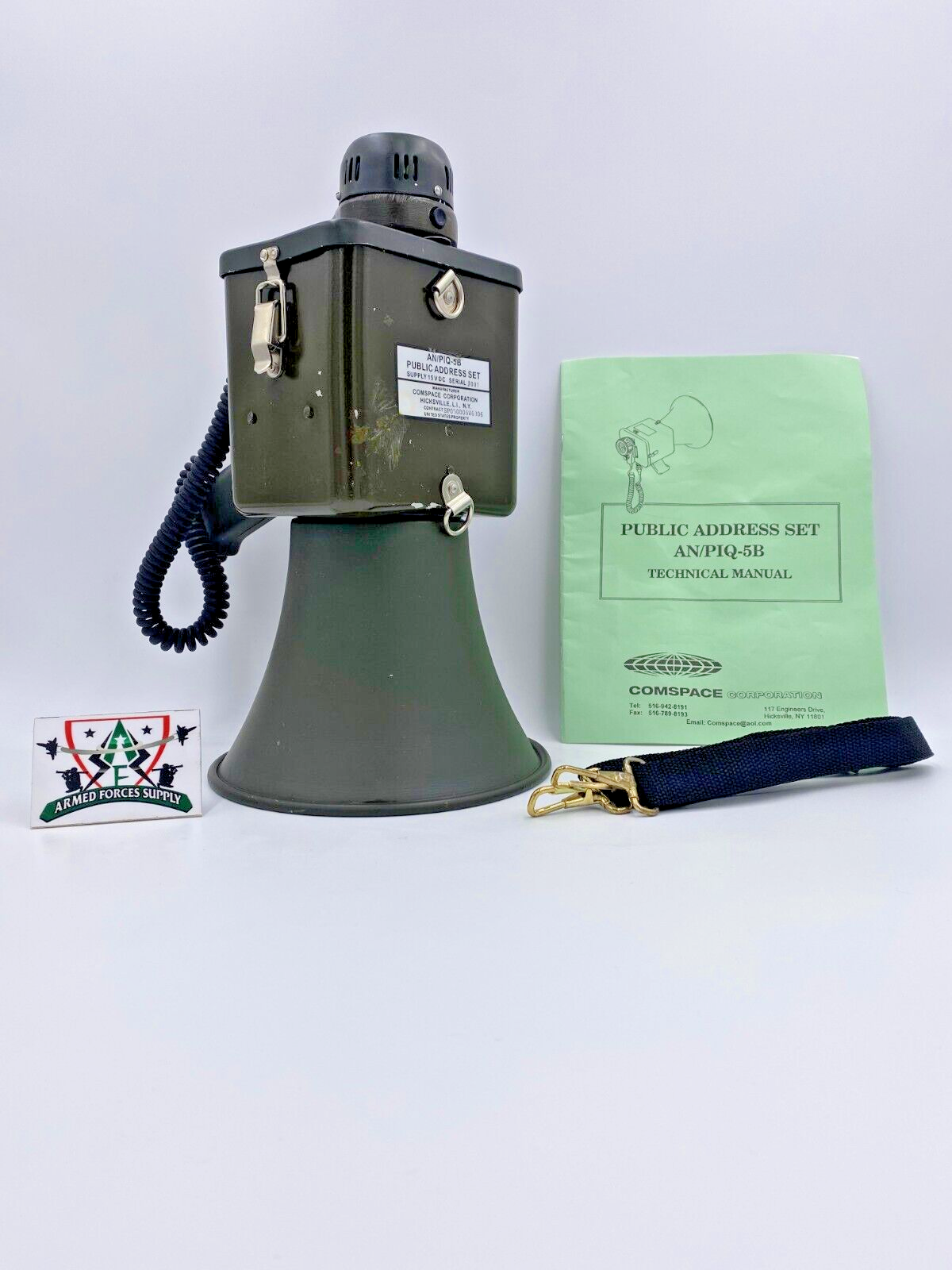 MEGAPHONE PUBLIC ADDRESS SET AN/PIQ-5B 15V DC COMSPACE CORP OD GREEN ...