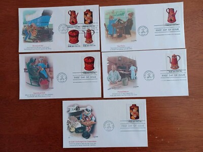 5 FOLK ART FDC Fleetwood 1979 Unaddressed Pretzels Tea Party Toleware ...