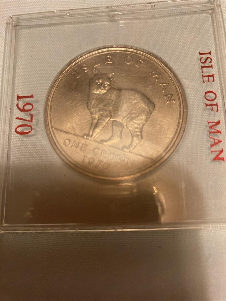 1970 Queen Elizabeth II Isle of Man Manx Cat One Crown coin in Case ...
