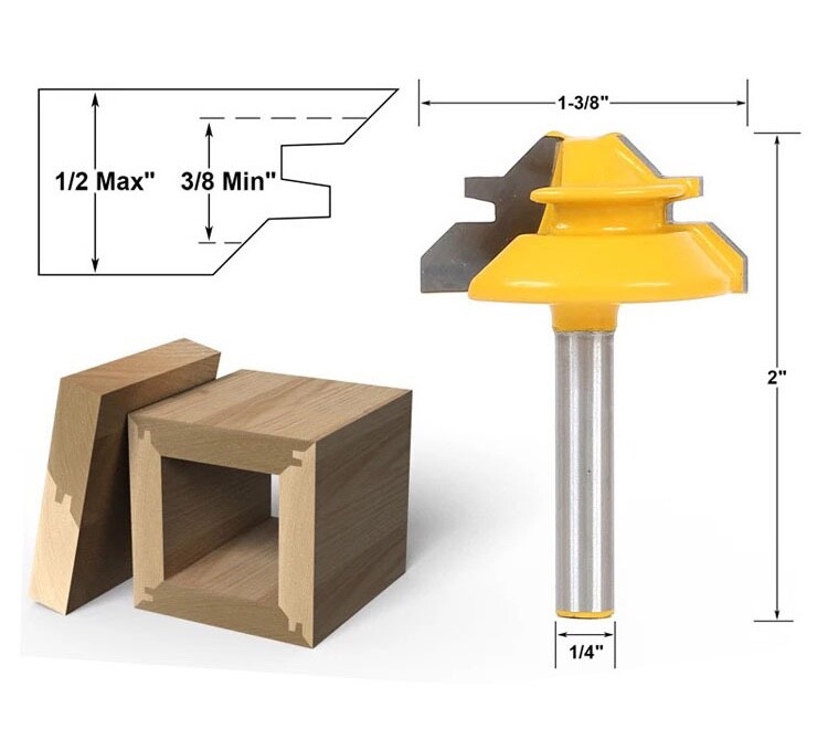 45 Degree - Up to 1/2 Inch Stock Lock Miter Router Bit - 1/4 Inch Shank ...