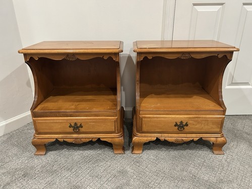 Vintage Kling Solid Maple Nightstands With Drawer Set of 2 Mid Century Modern | eBay