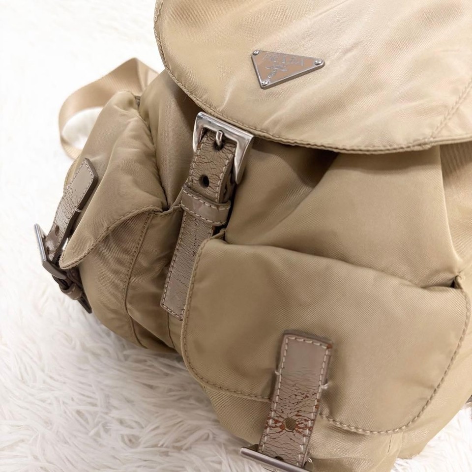 PRADA rucksack triangle logo beige backpack with G card Tesuto | eBay UK
