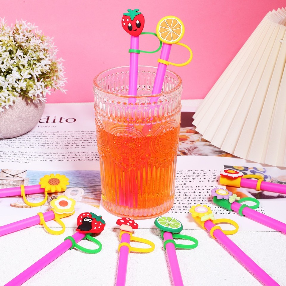 10pcs Straw Caps Covers Silicone Straw Tip Covers Straw Plugs Cartoon ...