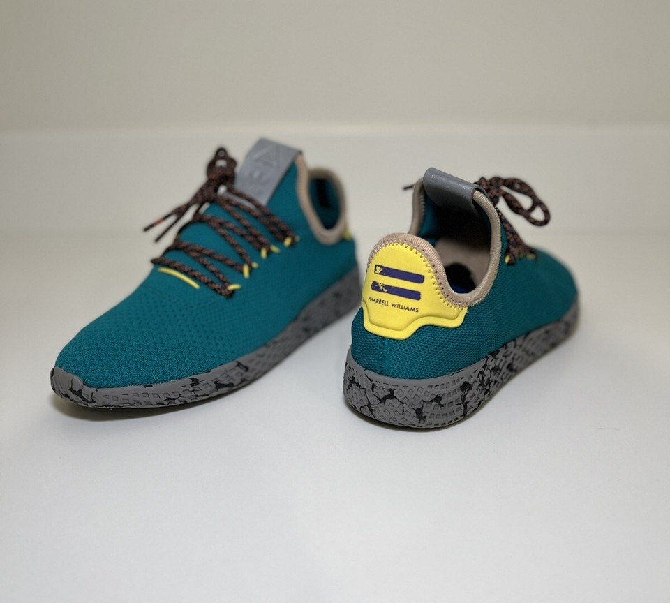 Adidas Pharrell Williams Tennis HU Men's Shoes Teal-Yellow-Grey Marble ...