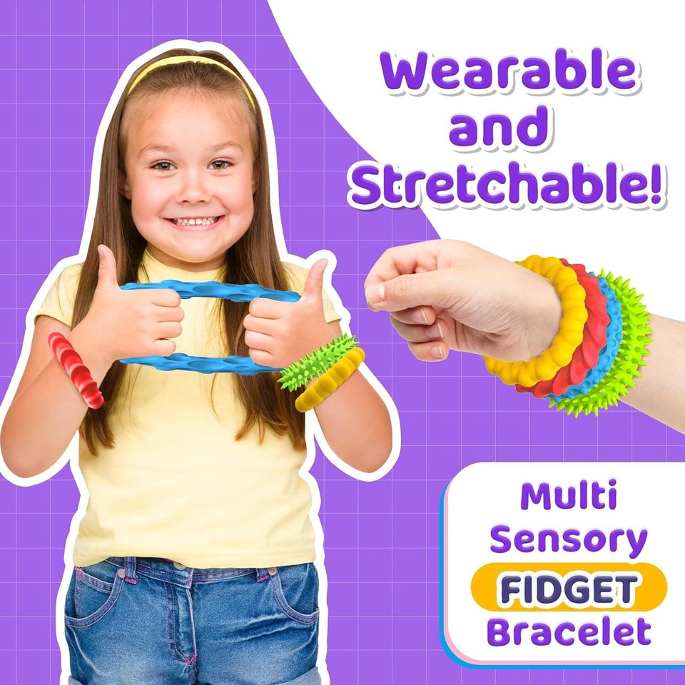 Sensory Fidget Toys for Kids Adults - 4 Pack Stretchy Fidget Bracelet ...