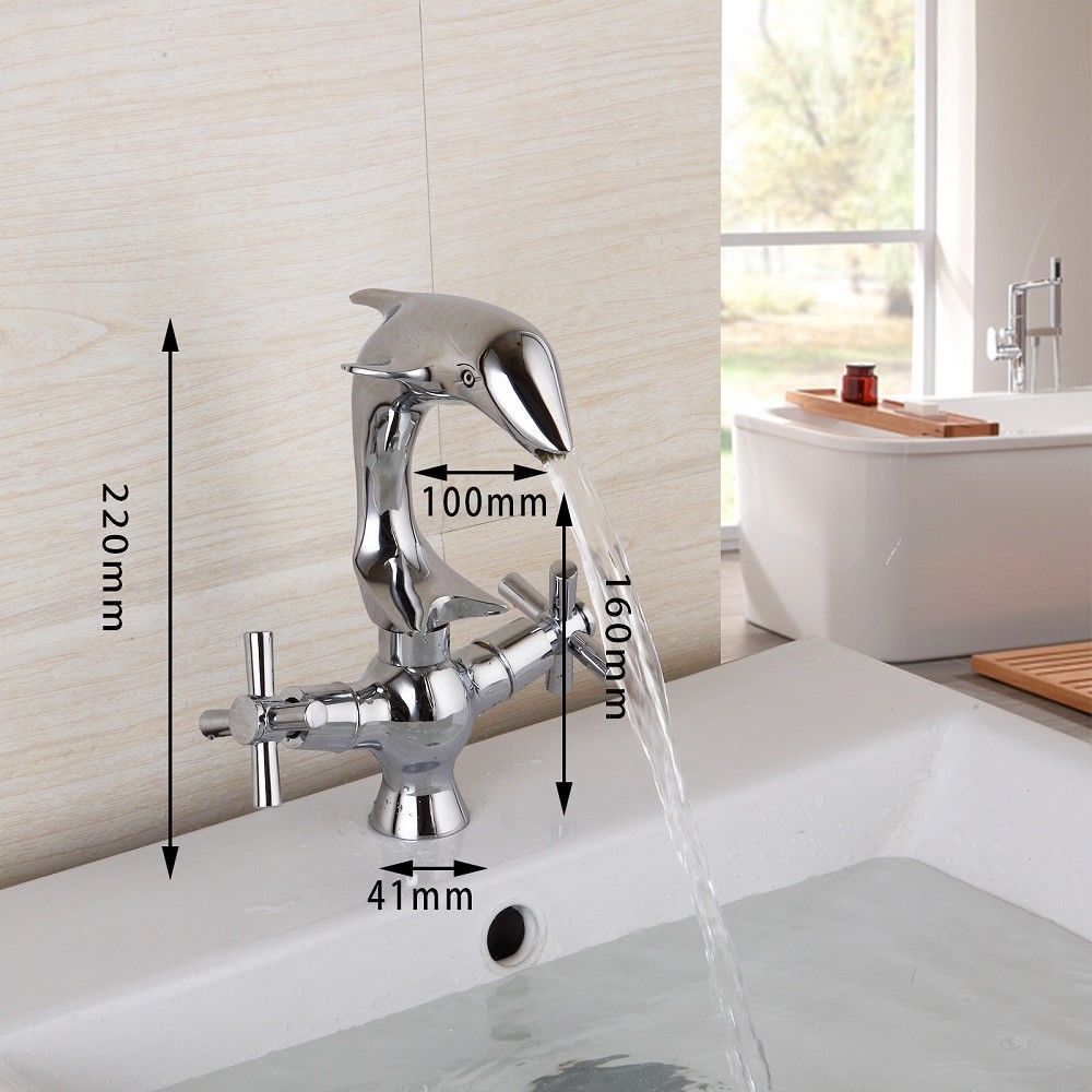 2 Handles Single Hole Dolphin Shaped Chrome Bathroom Basin Sink Faucet ...
