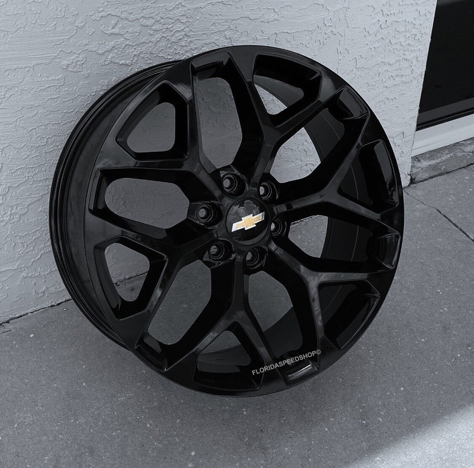 GLOSS BLACK SNOWFLAKE WHEELS FITS CHEVY SILVERADO/TAHOE/SUBURBAN 1500 ...