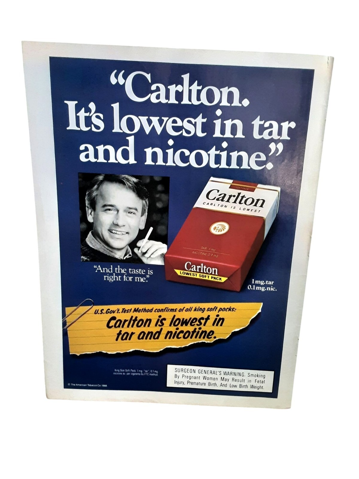 Carlton Cigarettes 1989 Vintage Print Ad Tobacco Advertising Collectible