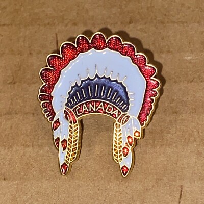 Vintage CANADA Native Headdress Lapel Pin Enamel Pin Back Travel ...