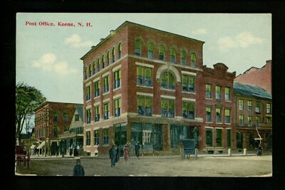 Post Office postcard New Hampshire NH Keene townspeople horse carriage ...