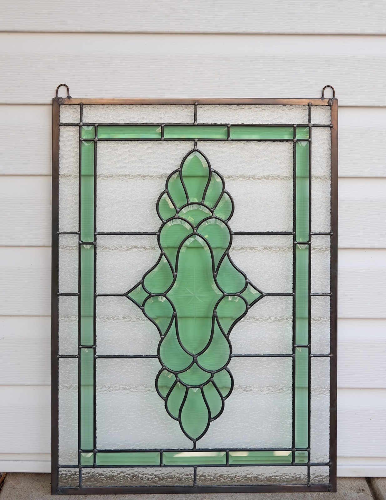 Green transparent stained glass Clear Beveled window panel 19" x 27" | eBay