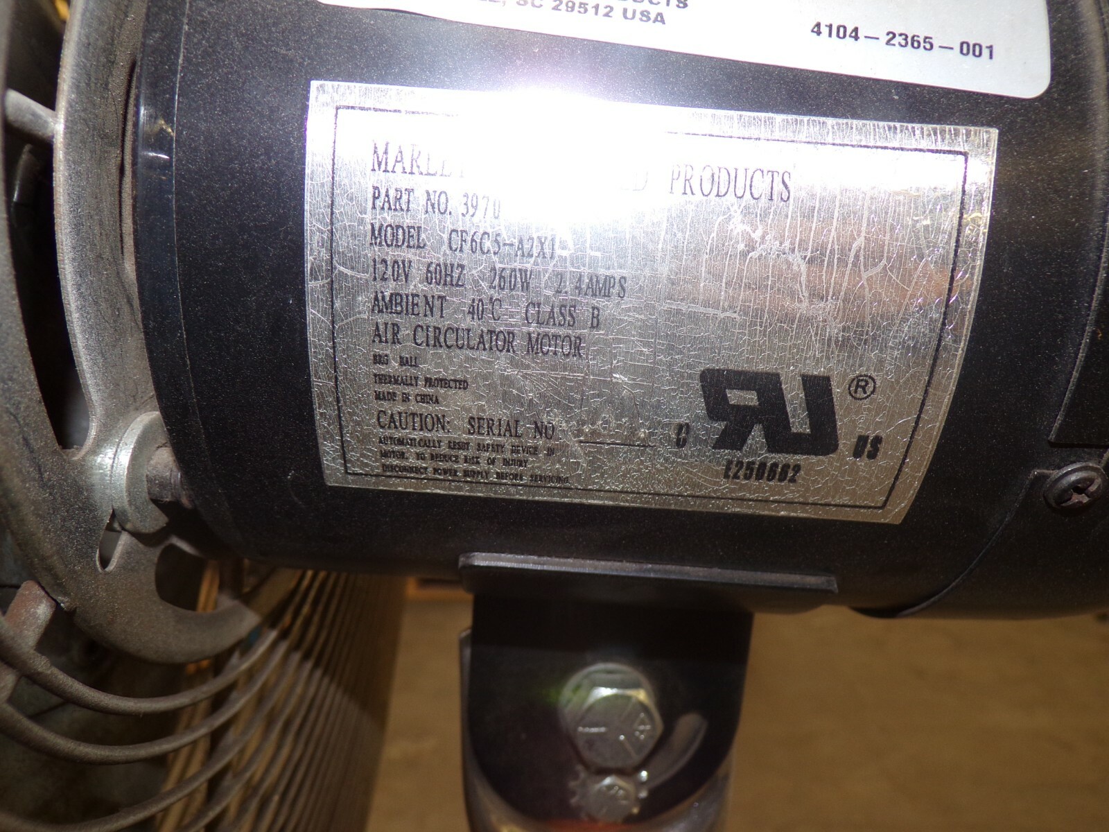 MARLEY INDUSTRIAL FAN, 24ACHA, 24" BLADE, 2.2 AMPS, 60" HEIGHT, 28 ...