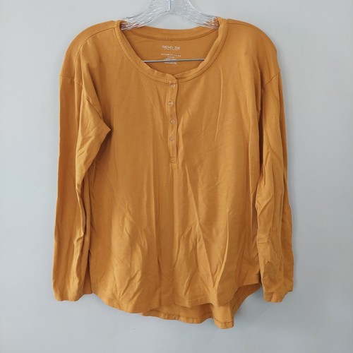 Rachel Zoe henley t-shirt Medium mustard yellow long sleeve scoop neck ...