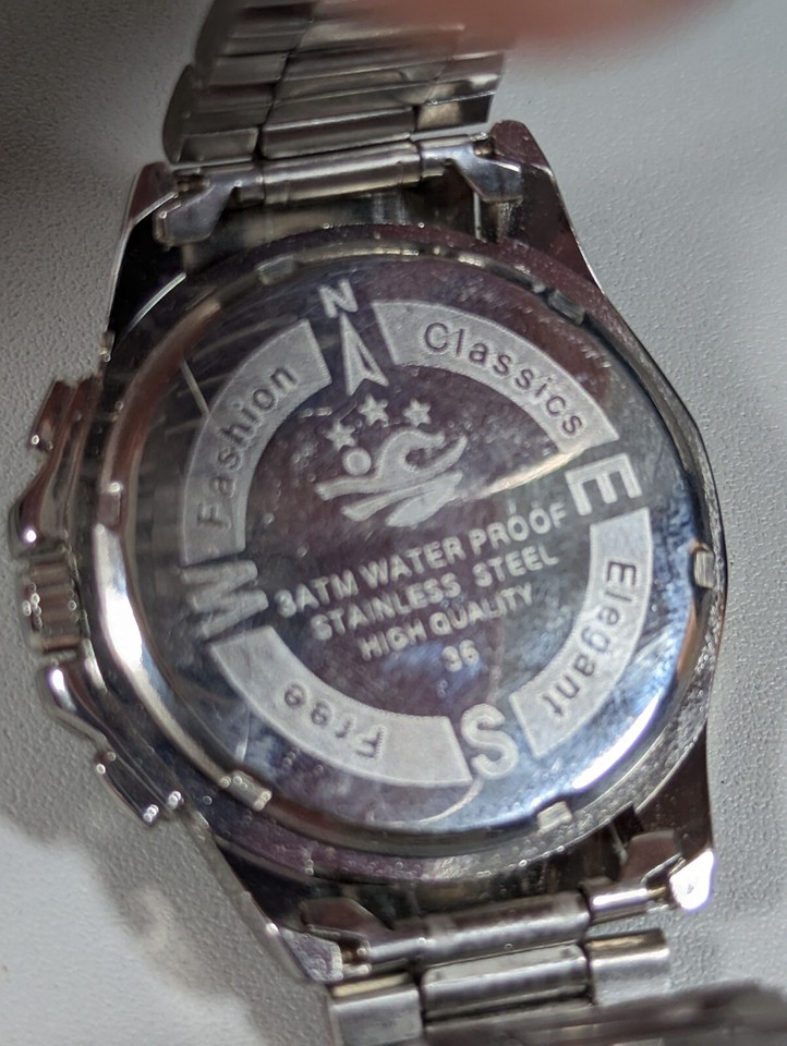 Round Silver Tone Case 40 mm Stainless Steel Link Band Watch 8 Inch | eBay