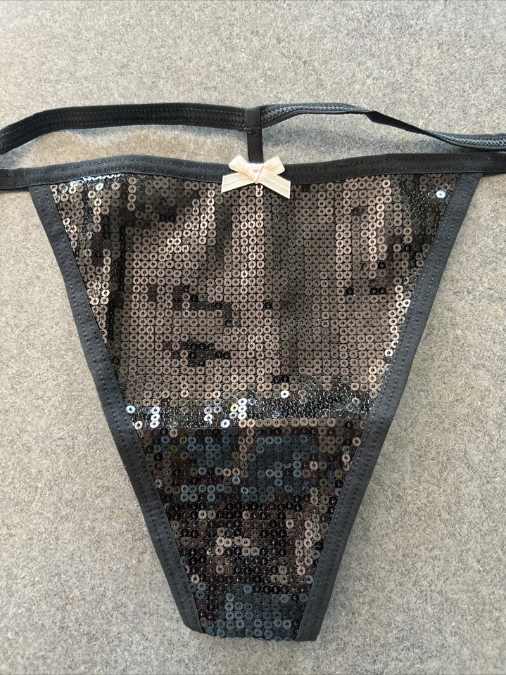 VICTORIA'S SECRET Black Sequin V-String Thong Panty S M Sexy Shine Glitter | eBay