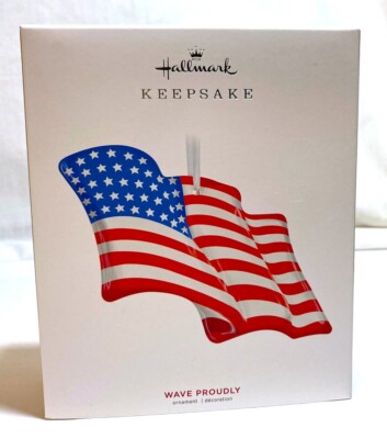 2019 Hallmark Keepsake WAVE PROUDLY American Flag GLASS ORNAMENT New ...
