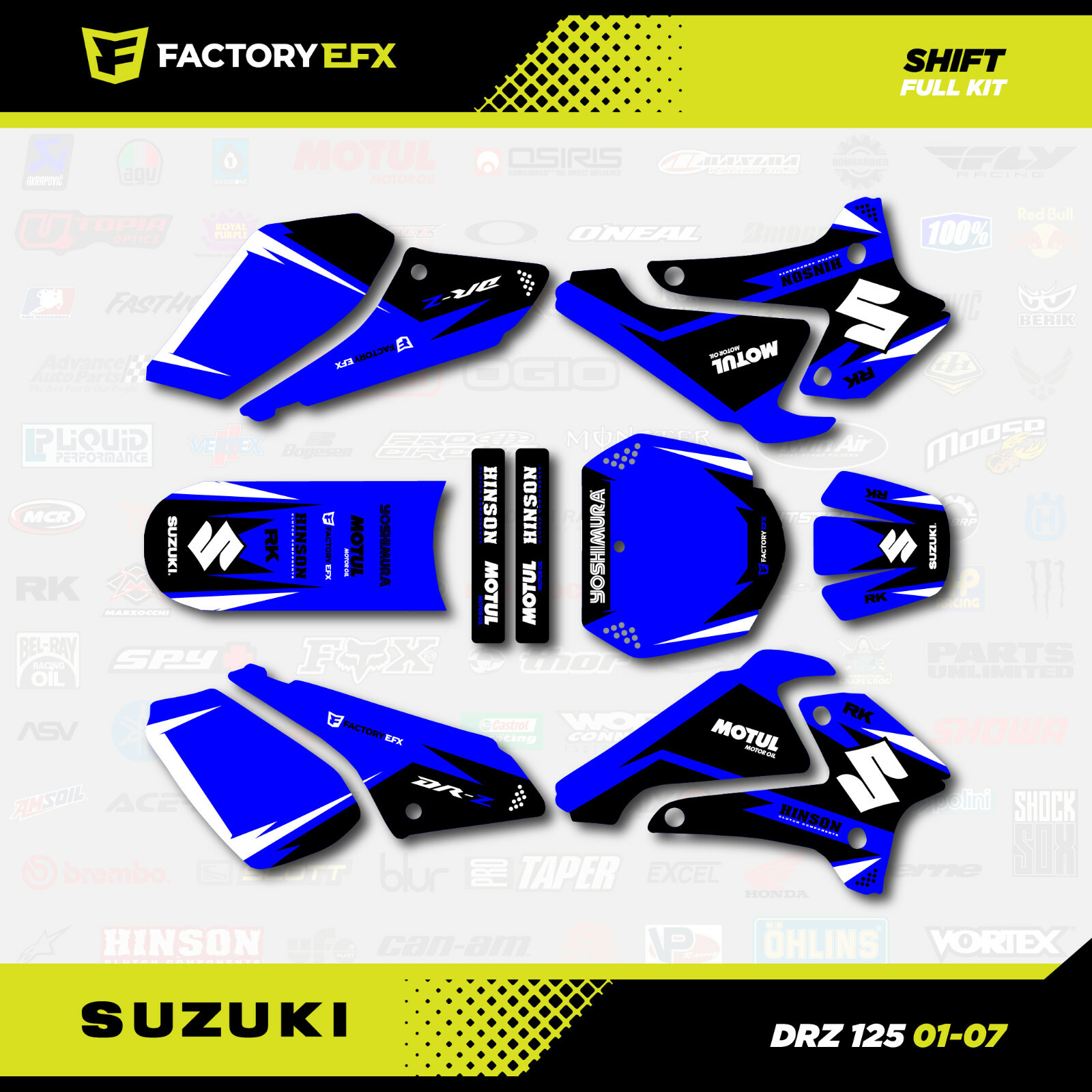 Blue SHIFT Racing Graphic Kit fits Suzuki DRZ125 01-07 DRZ 125 Graphics ...