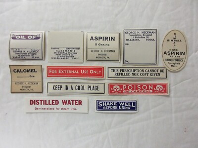LOT OF 12 SMALL OLD PHARMACY-MEDICINE BOTTLE LABELS= | eBay
