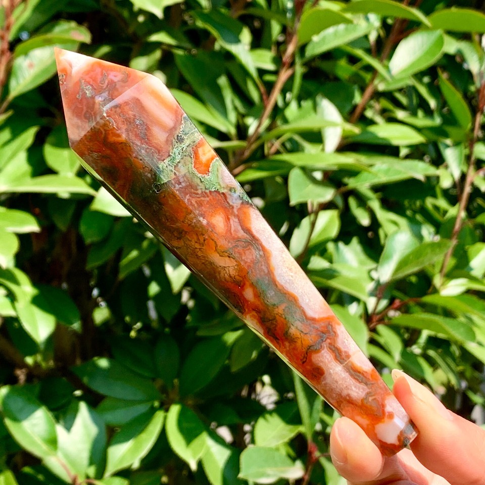 156G Natural Red Water Grass Agate Crystal Single End Magic Wand reiki ...
