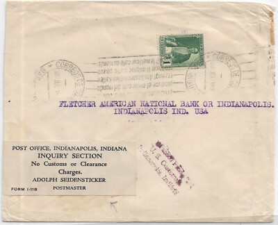 193x Barranquilla, Colombia to Indianapolis, IN w/US Customs Form 1-11B ...