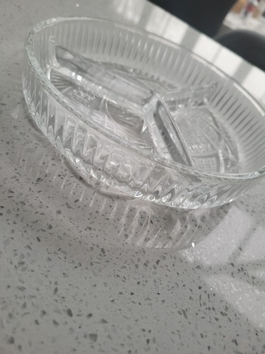 Vintage Portuguese lead crystal 3 way H'orderves dish 18cm Diameter ...