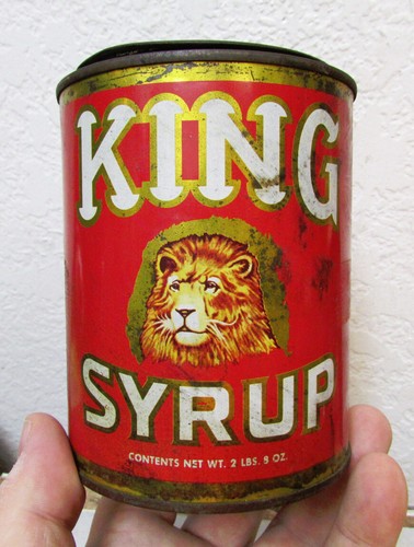 vintage King Syrup empty 2 pound tin, fantastic Lion logo graphics ...