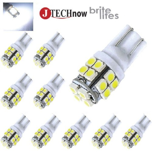 Jtech 10x T10 20-SMD LED Bulb Super Bright White Interior Light 194 168 ...