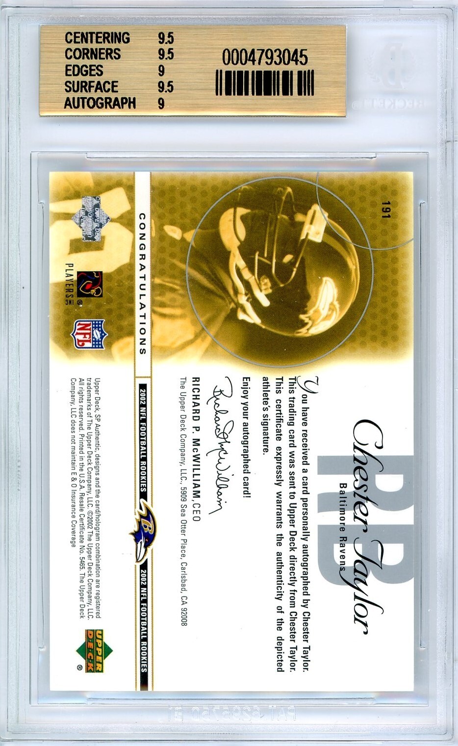 2002 SP Authentic - Signed Rookie Authentics #191 Chester Taylor /1150 ...