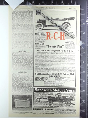 1912 ADVERTISING for R-C-H Corp Touring car automobile, Sandwich Motor ...